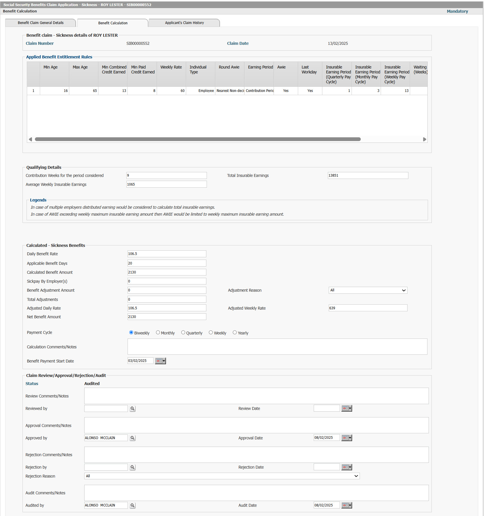 Benefit Claim Filing